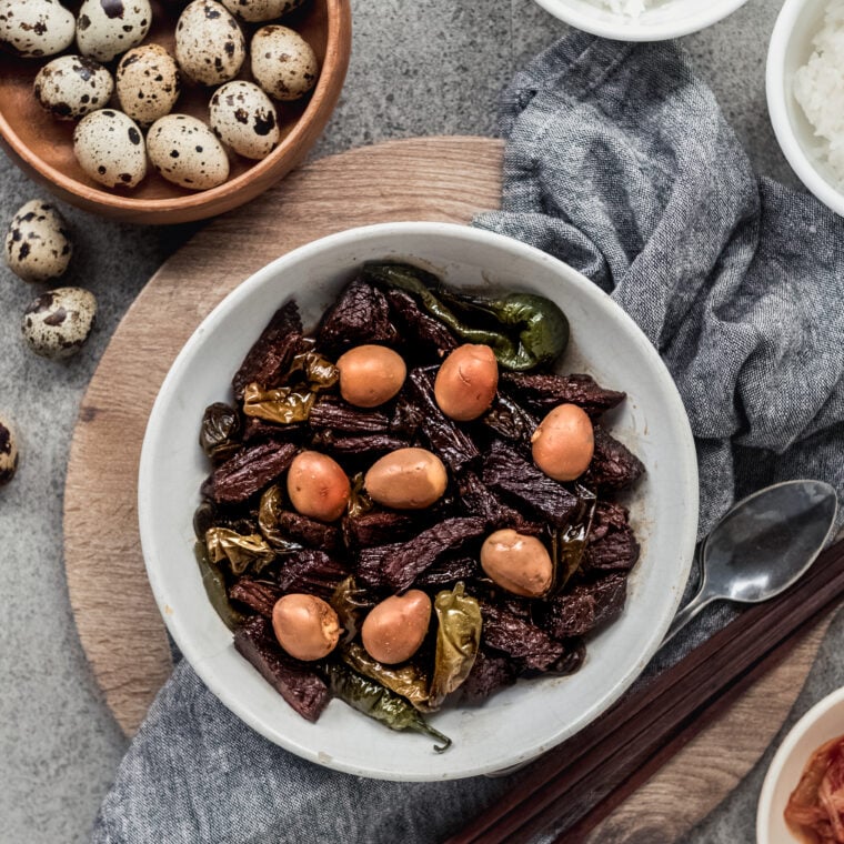 Korean Braised Soy Sauce Beef with Quail Eggs (Jangjorim) | The ...