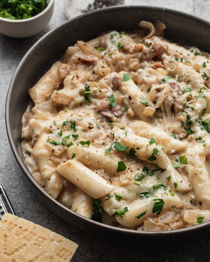 Creamy Carbonara Tteokbokki with Bacon | The Subversive Table