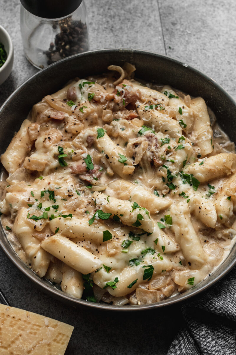 Creamy Carbonara Tteokbokki with Bacon | The Subversive Table