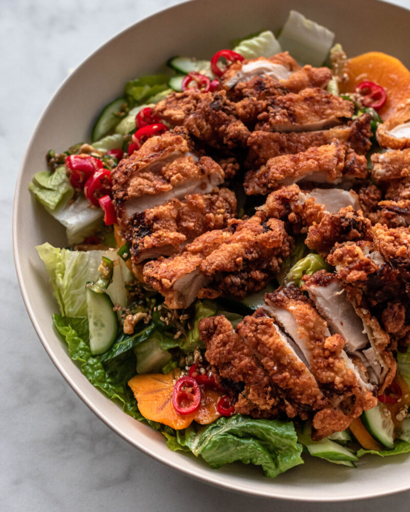Korean Fried Chicken Salad with Persimmon Vinaigrette | The Subversive ...