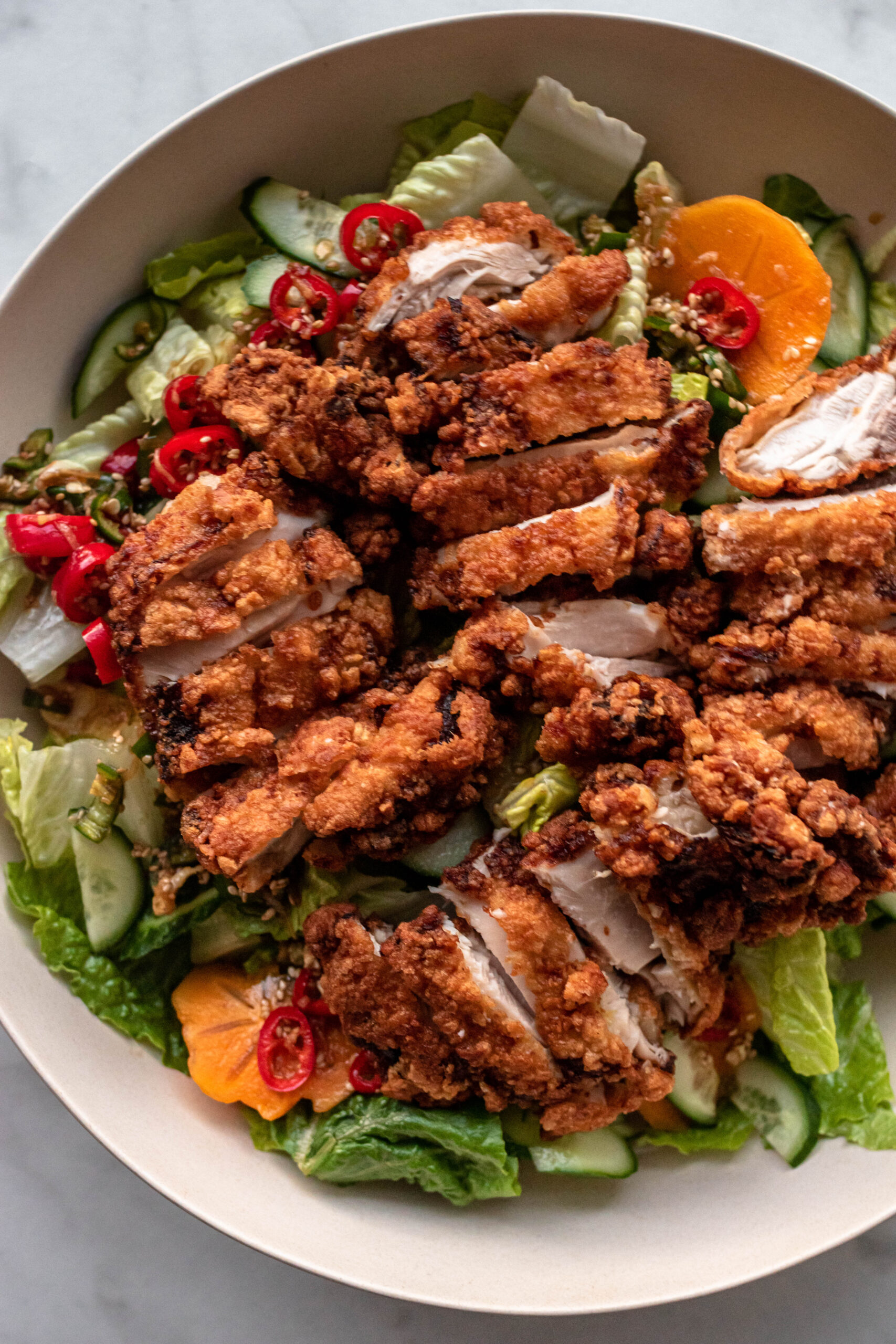 Korean Fried Chicken Salad with Persimmon Vinaigrette | The Subversive ...